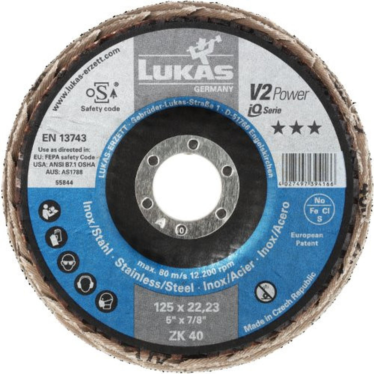 LUKAS V2 POWER 125 ZK 40 - Discos Lamelares para Inox - 4731250401465 ...